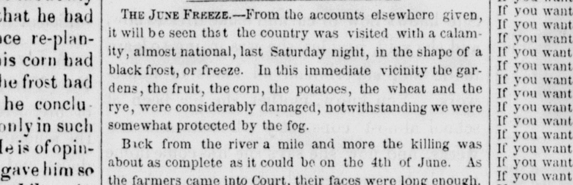 The freeze: June snow in 1859 brought ‘calamity’ to Warren County ...
